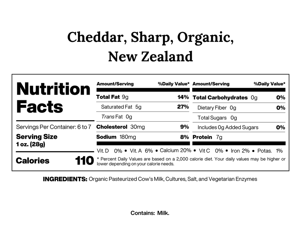 Cheddar, Sharp, Organic, New Zealand – The Cheese Guy